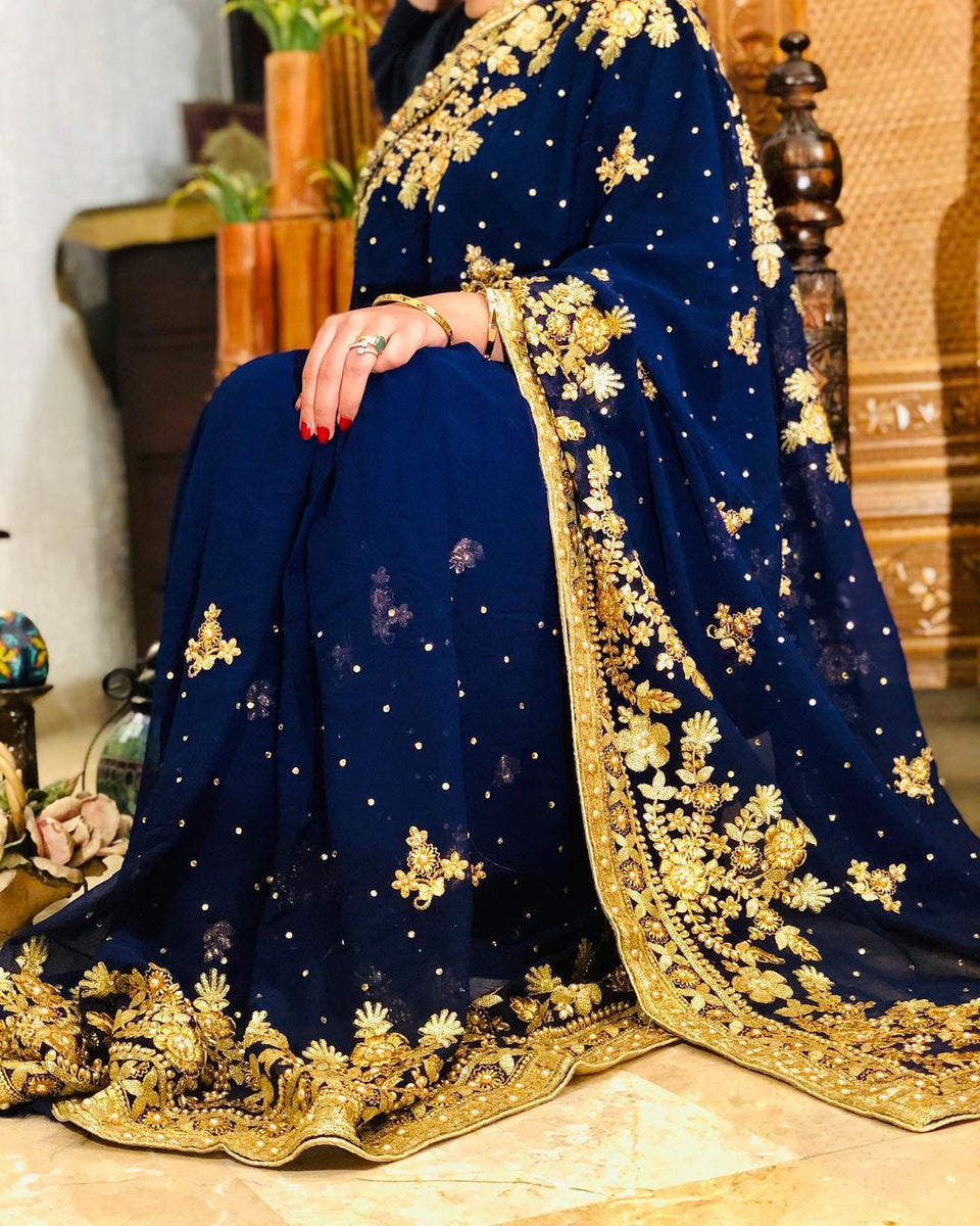 Navy Blue Maharani Chiffon Edittio Saree - Online Saree in Pakistan ...