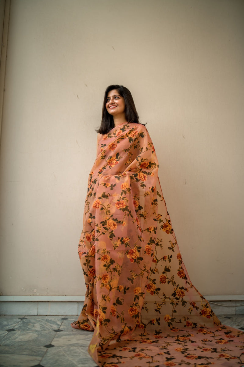 Country Rose Digital-Printed Organza Saree - Online Saree in Pakistan ...