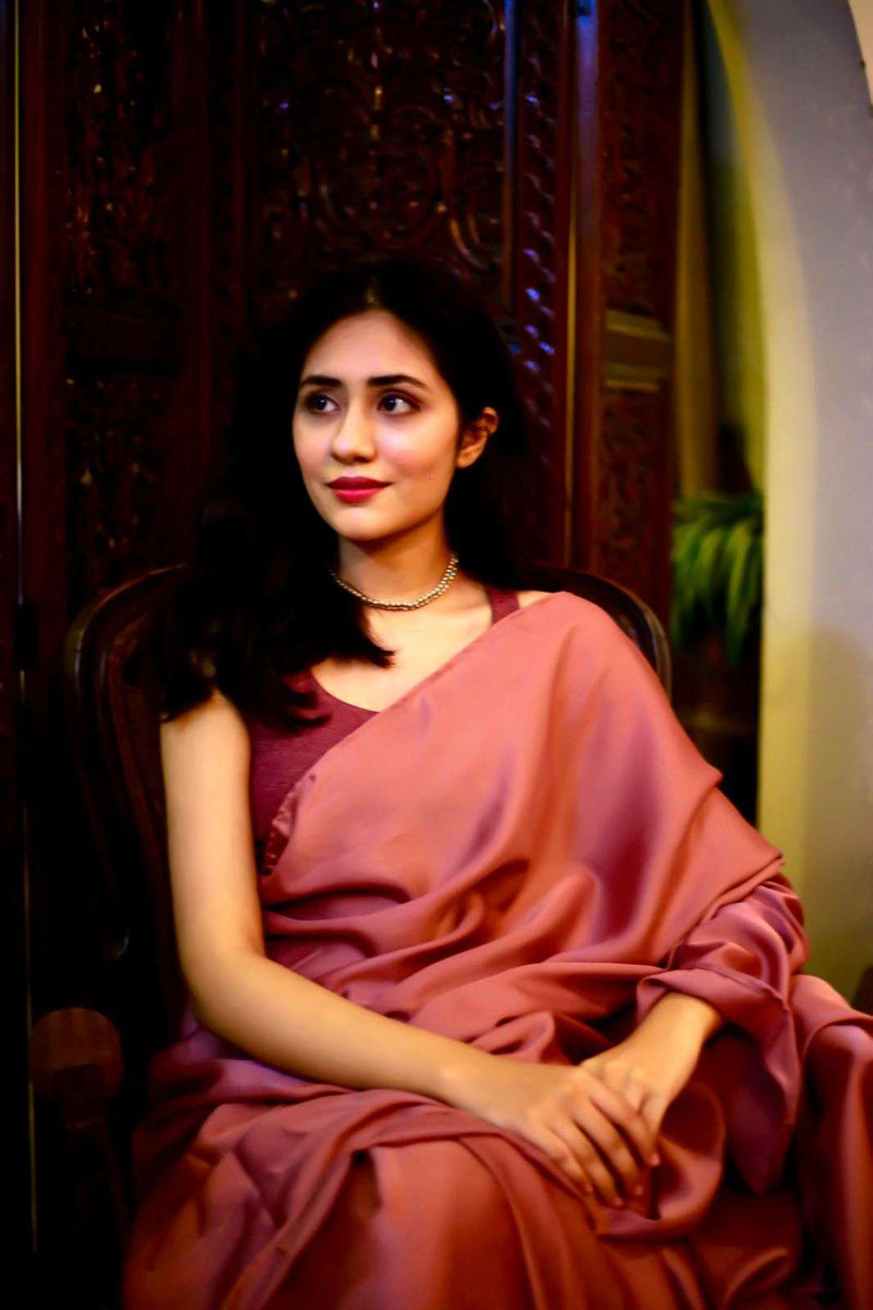 Tea Pink Solid Charmeuse Silk Saree - Online Saree in Pakistan – The ...